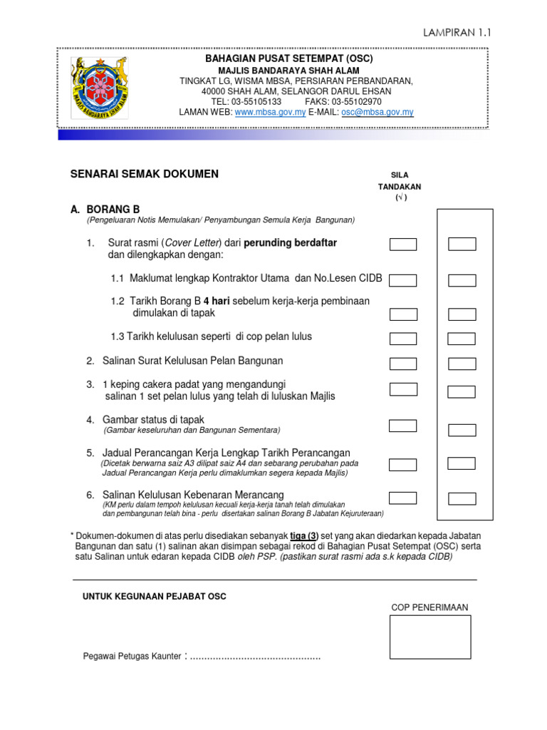 Senarai Semak Borang B Bangunan | PDF