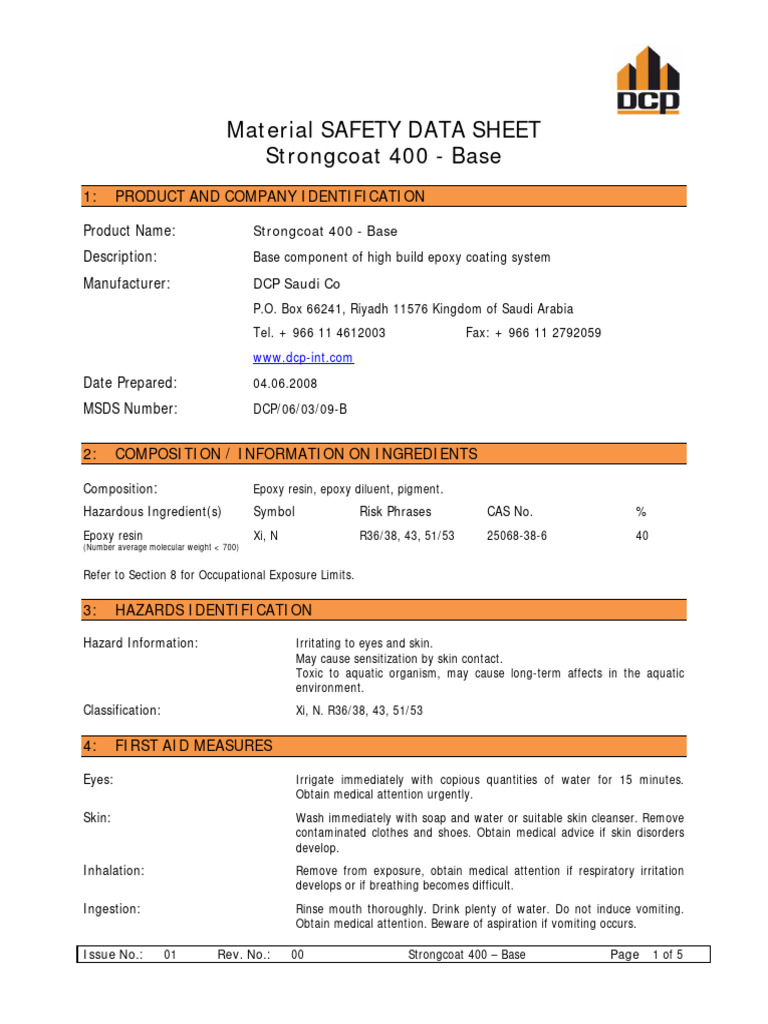 Strongcoat 400 - Base - MSDS | PDF | Personal Protective Equipment | Toxicity