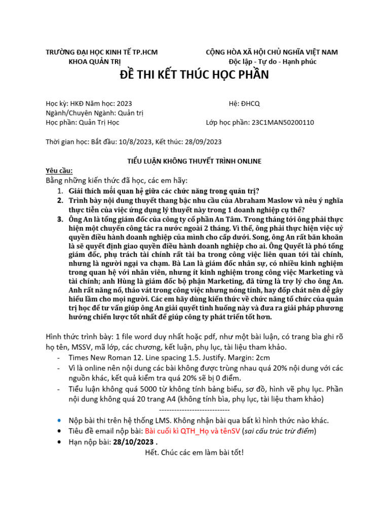 Đề Thi KTHP QTH N2-408 | PDF