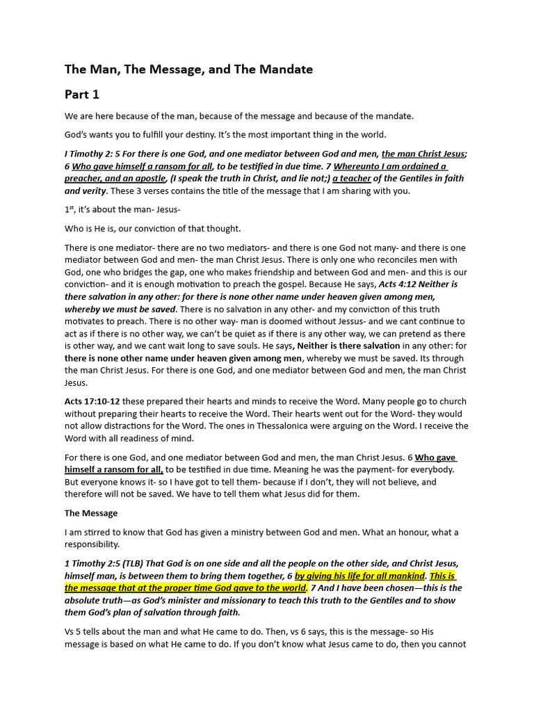 The Man, Message, and God's Mandate | PDF | Jesus | Acts Of The Apostles