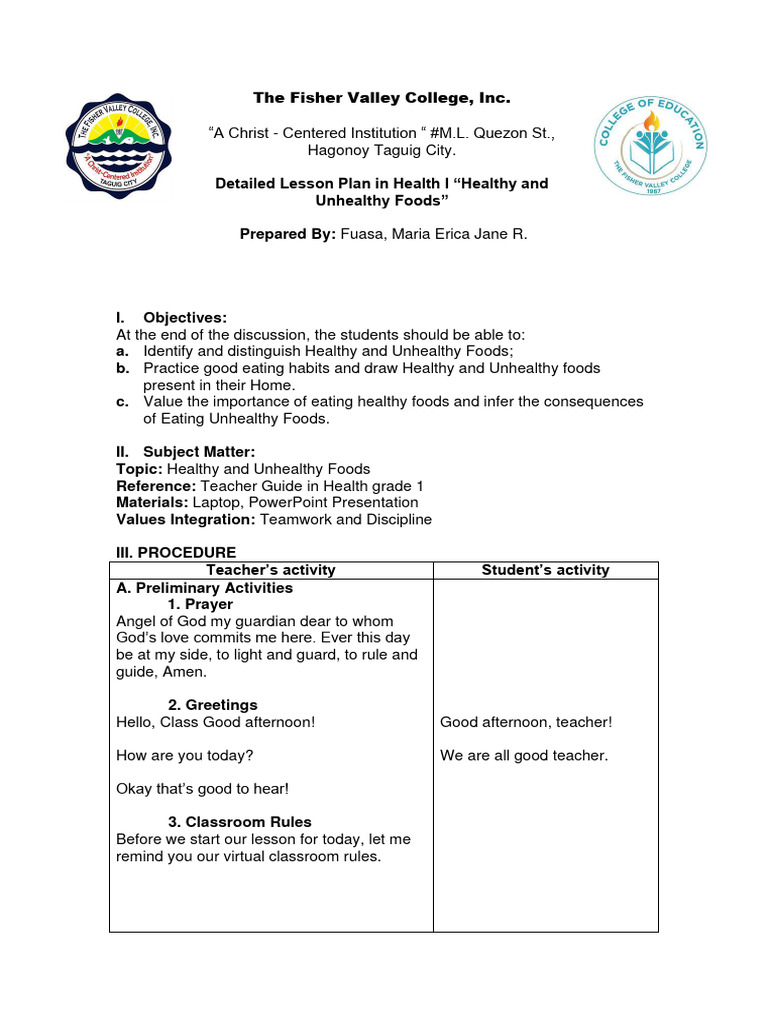 Healthy vs Unhealthy Foods Lesson Plan | PDF | Healthy Diet | Nutrition