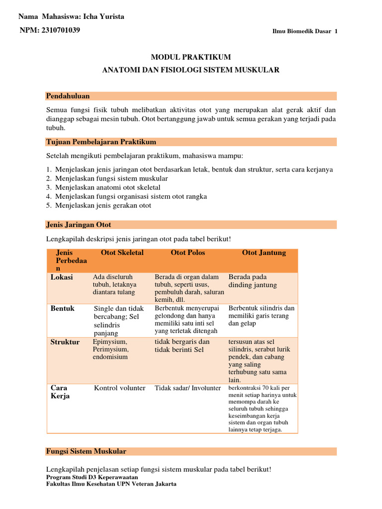 MODUL PRAKTIKUM ANFIS SISTEM MUSKULAR Icha Yurista | PDF | Sains & Matematika