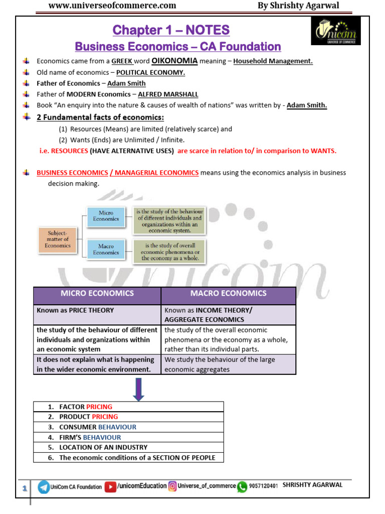 Economics Chapter 1 Full Notes by Shrishty Agarwal UNICOM | PDF ...
