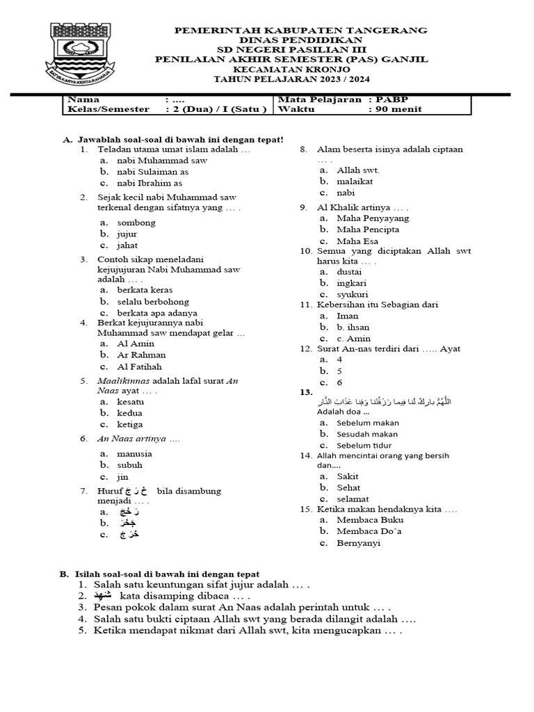 Soal Pas Pai Kelas 2 | PDF