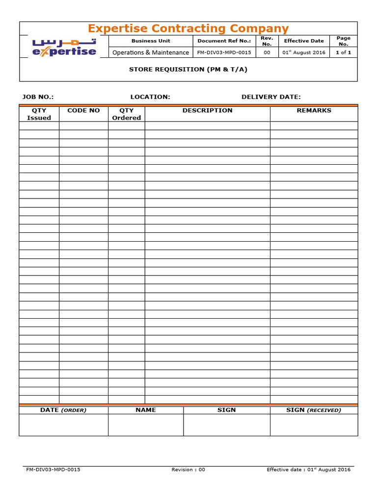 Fm-Div03-Mpd-0015 Store Requisition (PM & Ta) | PDF | International ...