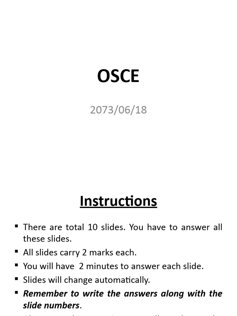 OSCE - 3 For 5th Yr MBBS (With Ans) | PDF | Wellness | Science ...
