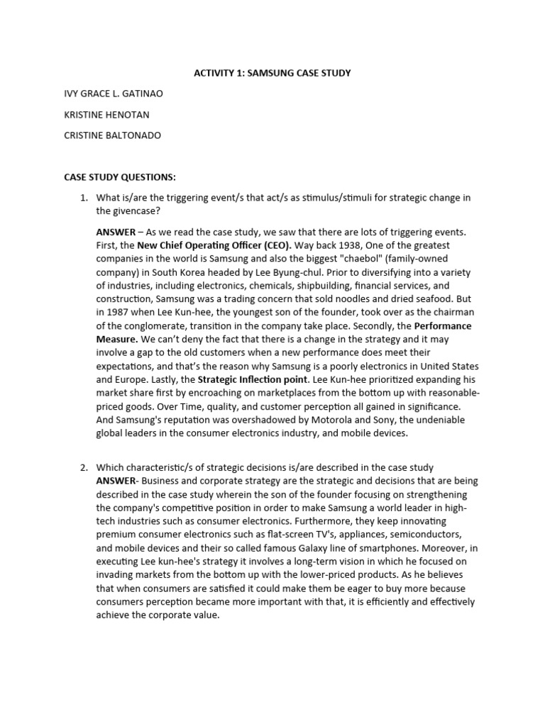 ACTIVITY 1 - Samsung Case Study | PDF | Samsung | Economies