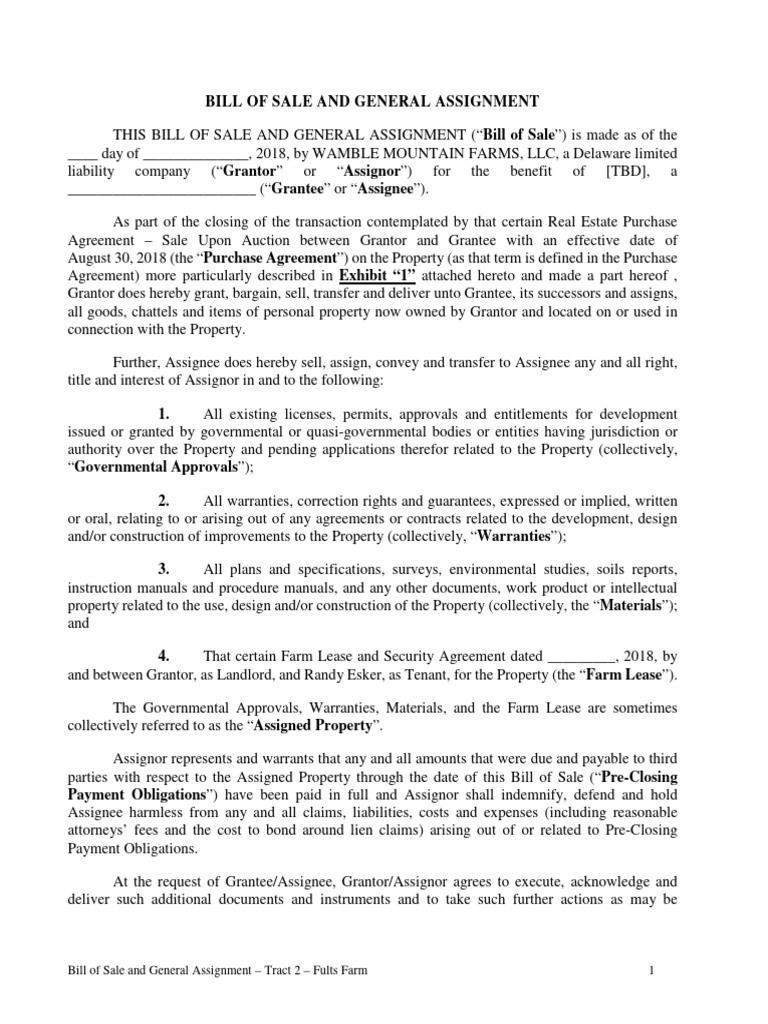 Bill of Sale and General Assignment Sample | PDF | Assignment (Law ...
