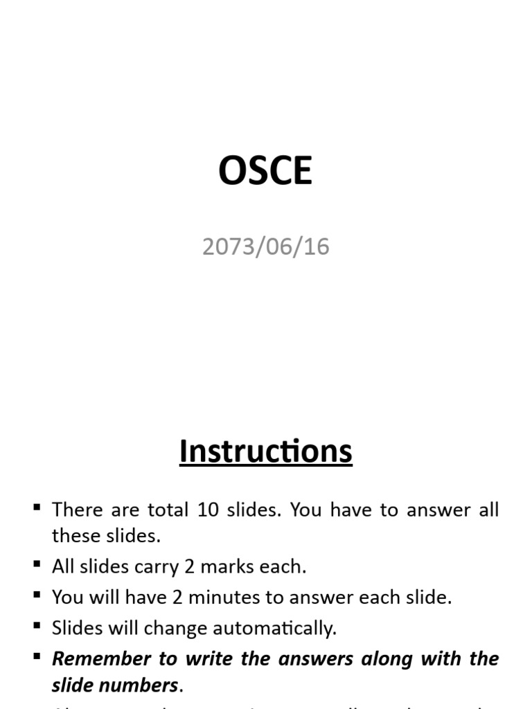OSCE - 1 For 5th Yr MBBS (With Ans) | PDF | Medical Diagnosis | Human Diseases And Disorders