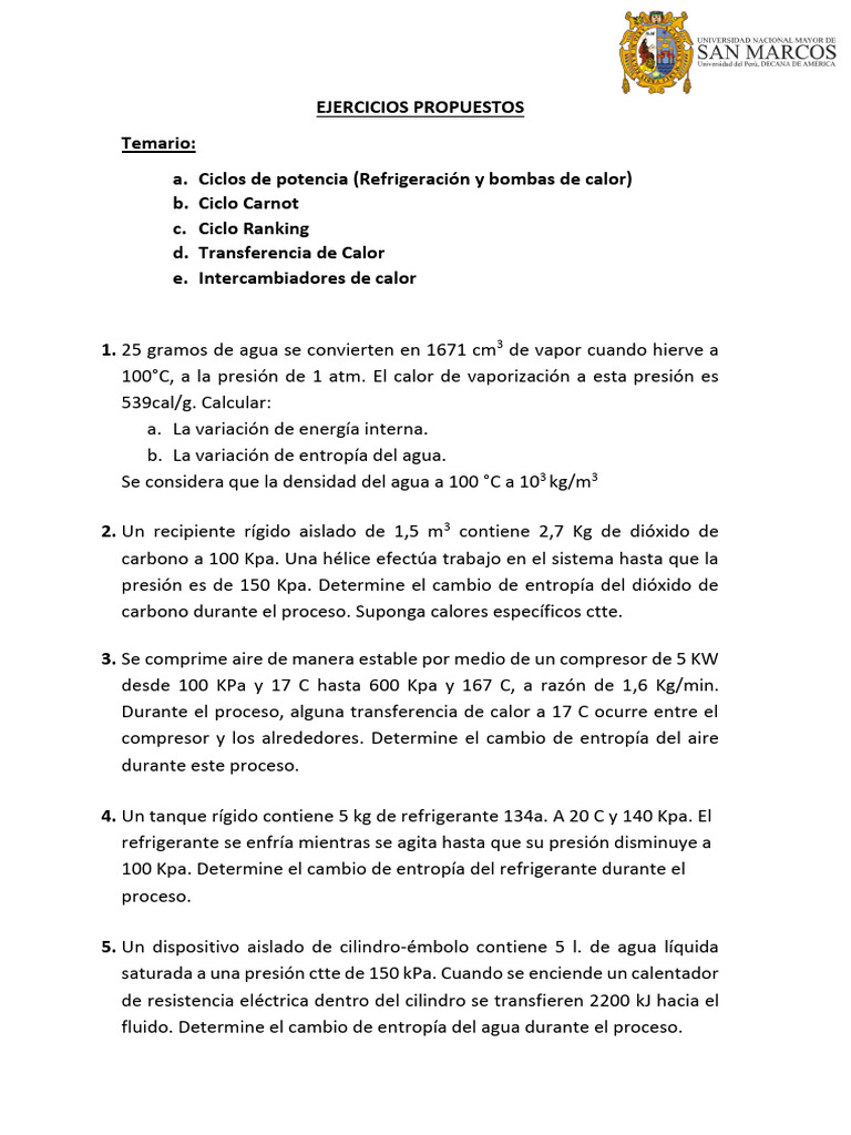 Ejercicios Propuestos | PDF | Intercambiador de calor | Calor