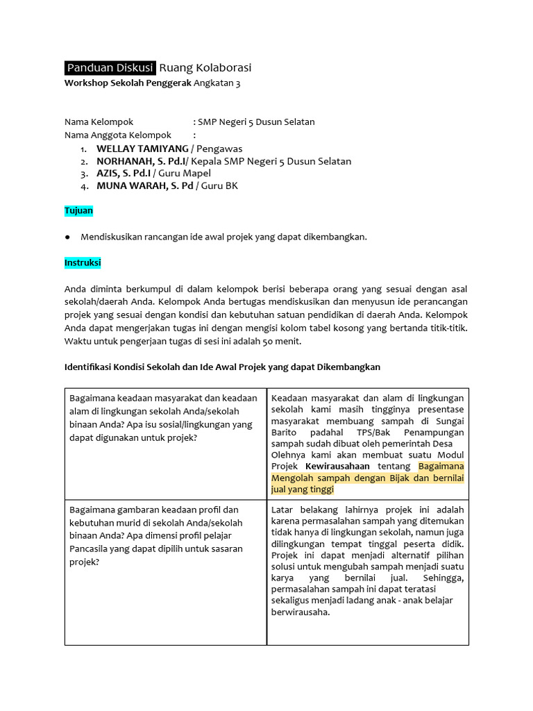 Lembar Kerja 1. Ruang Kolaborasi (Sinkronus 1) - 1 | PDF | Karier & Perkembangan | Ilmu Sosial