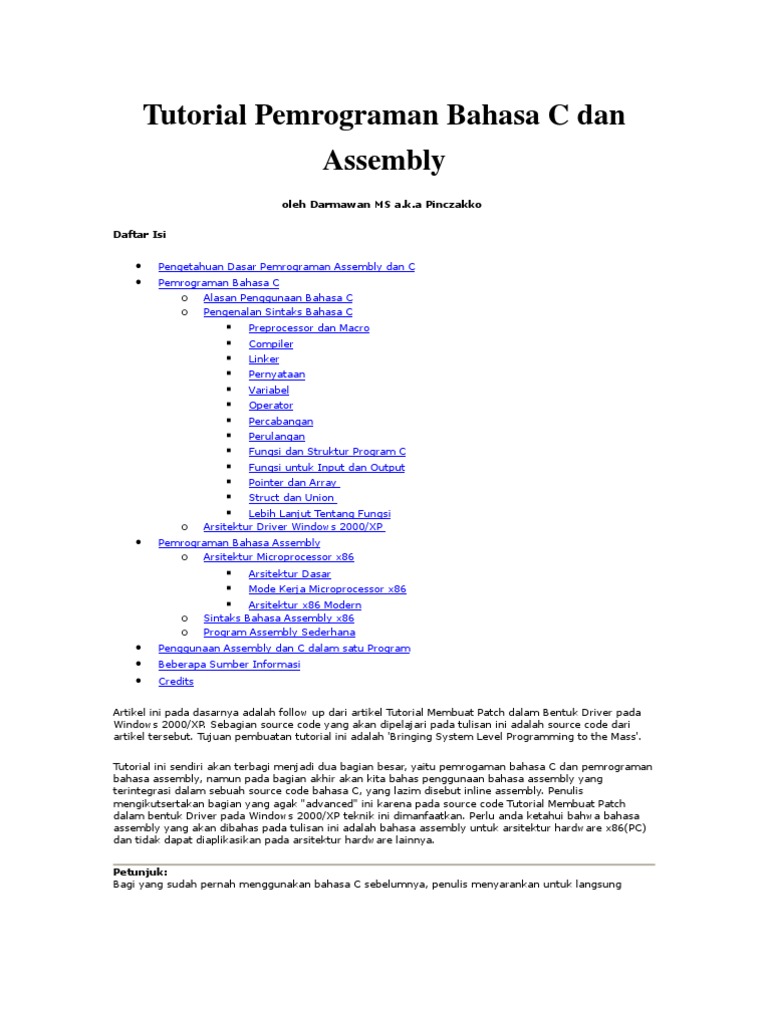 Tutorial Pemrograman Bahasa C Dan Assembly | PDF
