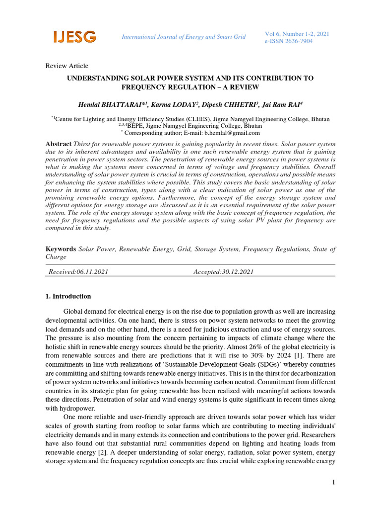 Understanding Solar Power System and Its Contribution To Frequency Regulation (#1020054 ...