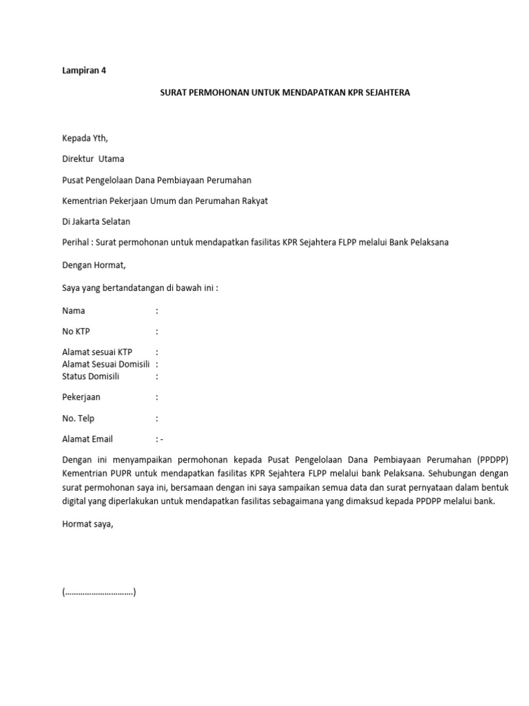 Master Surat Permohonan KPR Sejahtera | PDF
