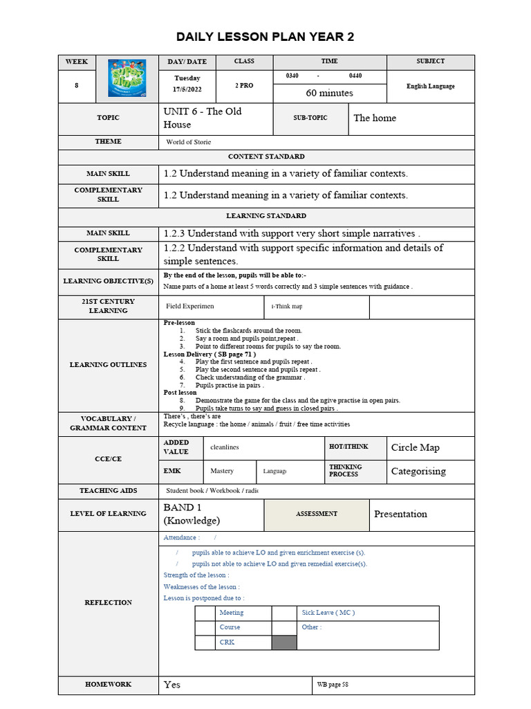Week 8 - Unit 6 The Old House | PDF | Lesson Plan | Learning