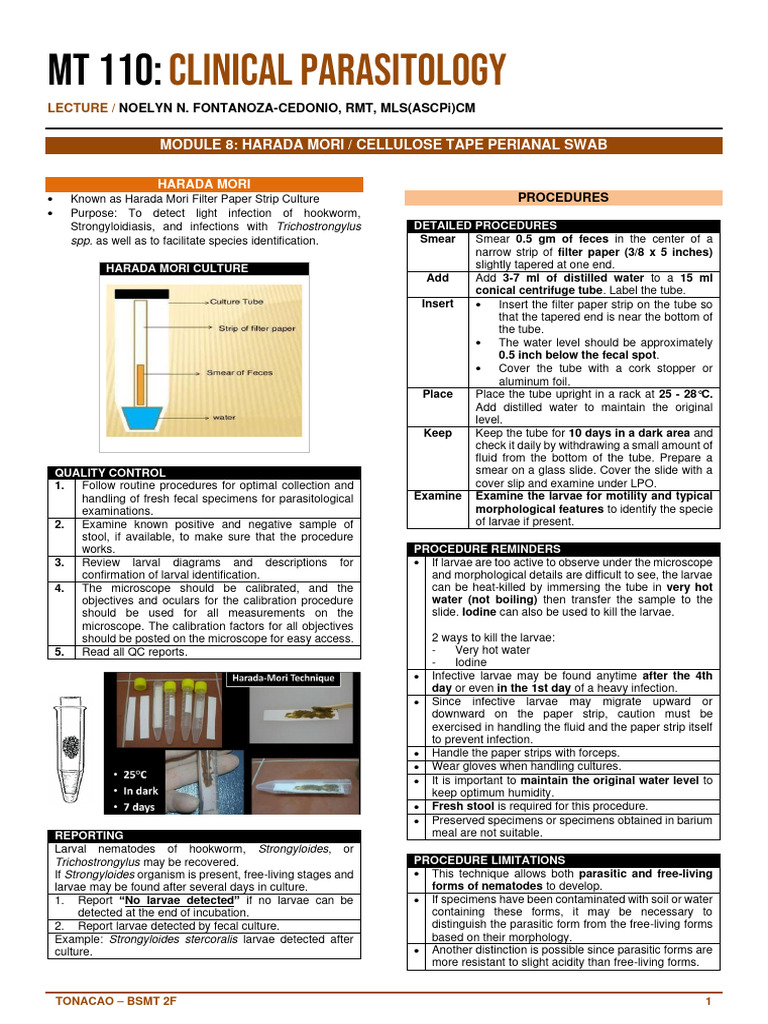 MT 110 - Harada Mori & Cellulose Tape | PDF | Parasitism | Medical Specialties