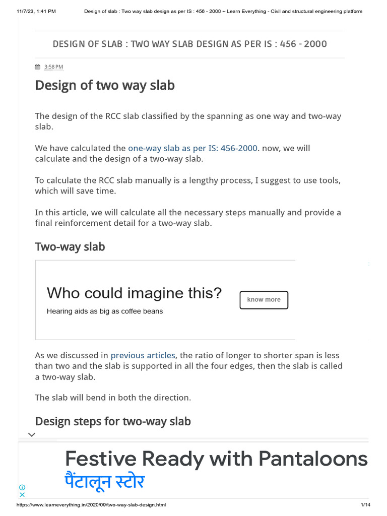 Design of Slab - Two Way Slab Design As Per Is - 456 - 2000 Learn ...