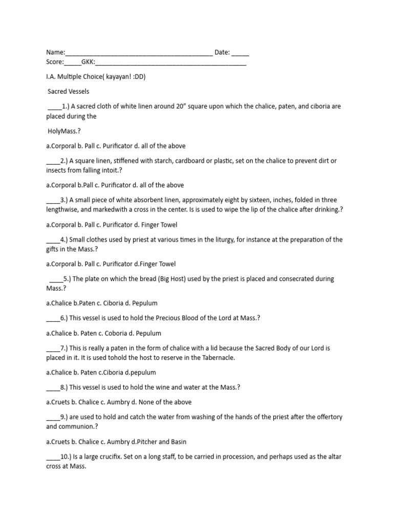 MAS Test | PDF | Mass (Liturgy) | Catholic Liturgy