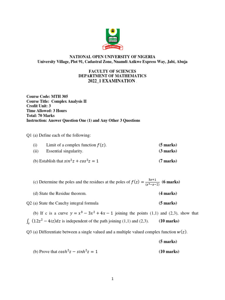 MTH305 2022 1 | PDF | Complex Analysis | Mathematics