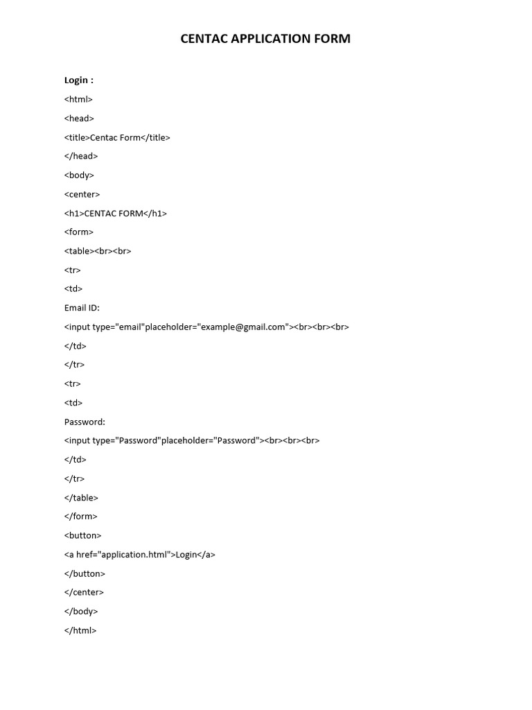 Centac Application Form | PDF