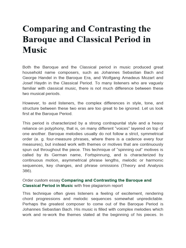 Comparing and Contrasting The Baroque and Classical Period in Music ...