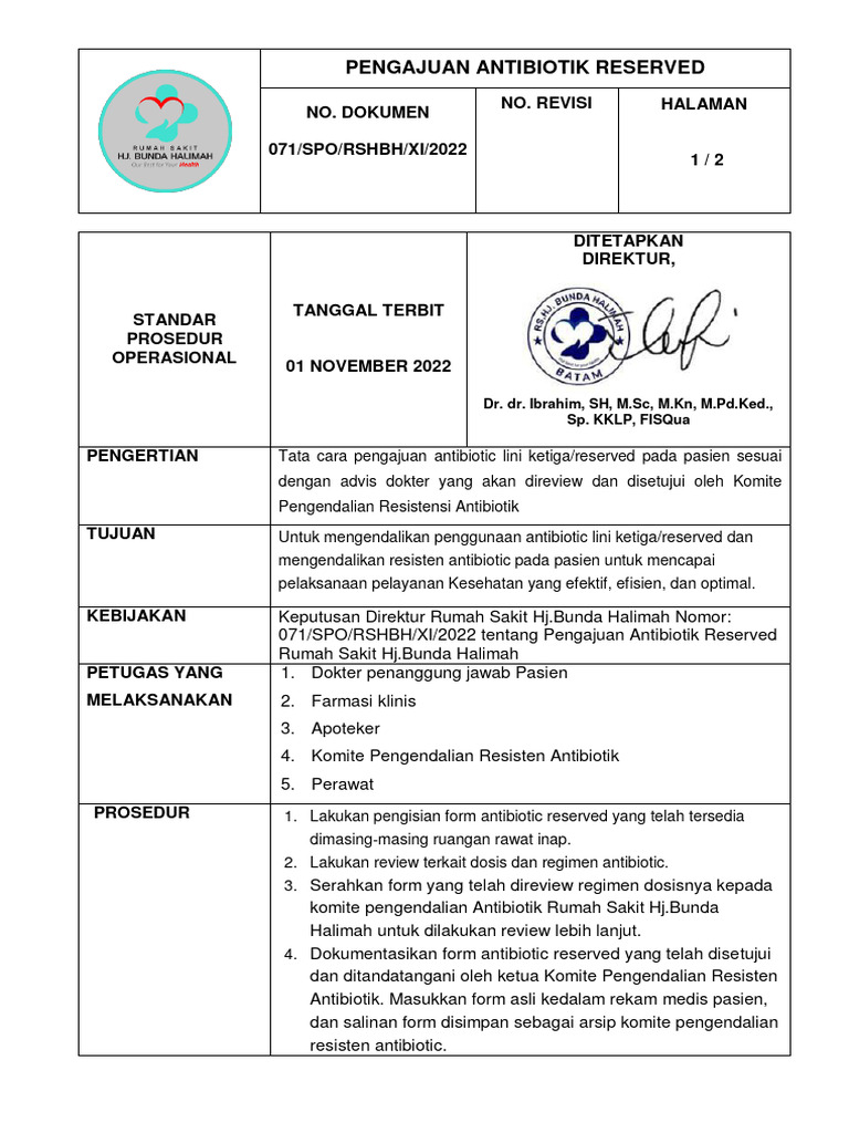 Prosedur Pengajuan Antibiotik Reserved | PDF