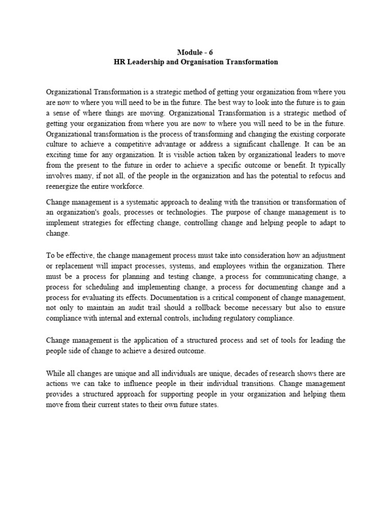 HRM Module 6 | PDF | Change Management | Leadership