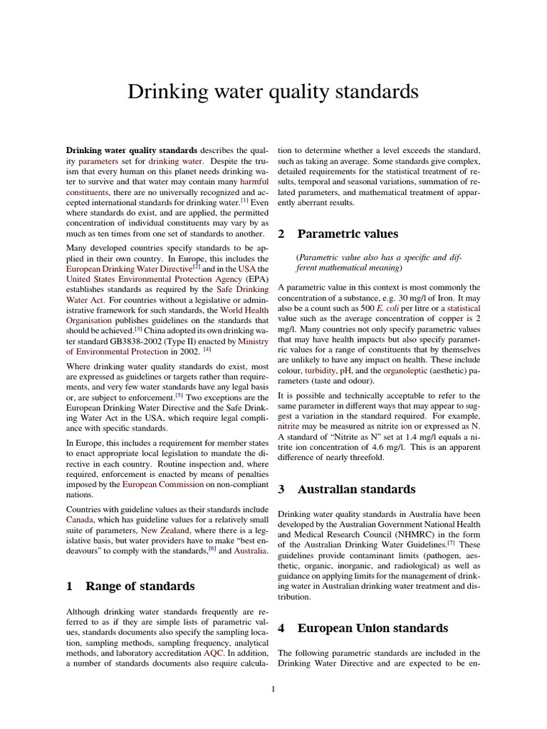 Drinking Water Quality Standards | PDF | Chemistry | Chemical Substances