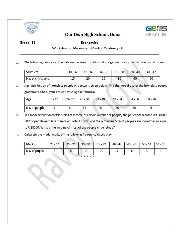 Worksheet in Measures of Central Tendency - 3 | PDF Worksheet in Measures of Central Tendency - 3 | PDF