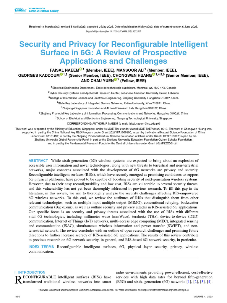 Security And Privacy For Reconfigurable Intelligent Surface In 6g A Review Of Prospective