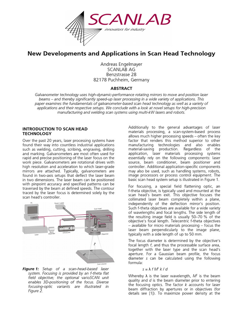 New Developments and Applications in Scan Head Technology | PDF | Laser ...