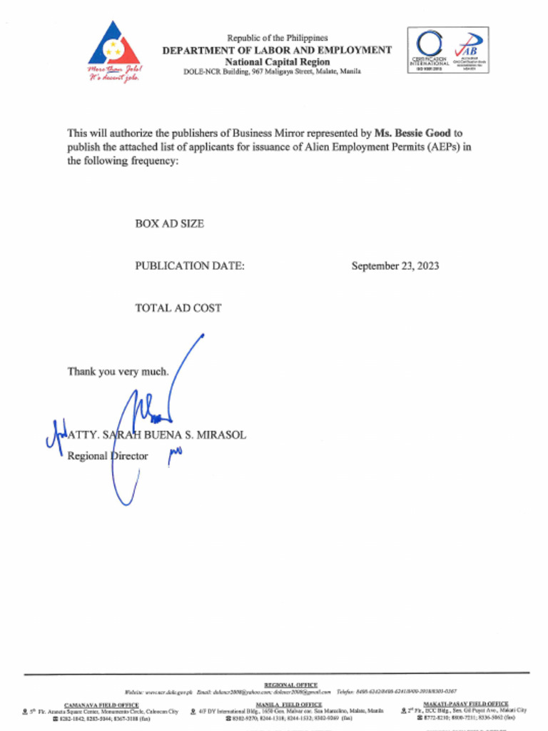 DOLE NCR AEP Publication September 23, 2023 | PDF