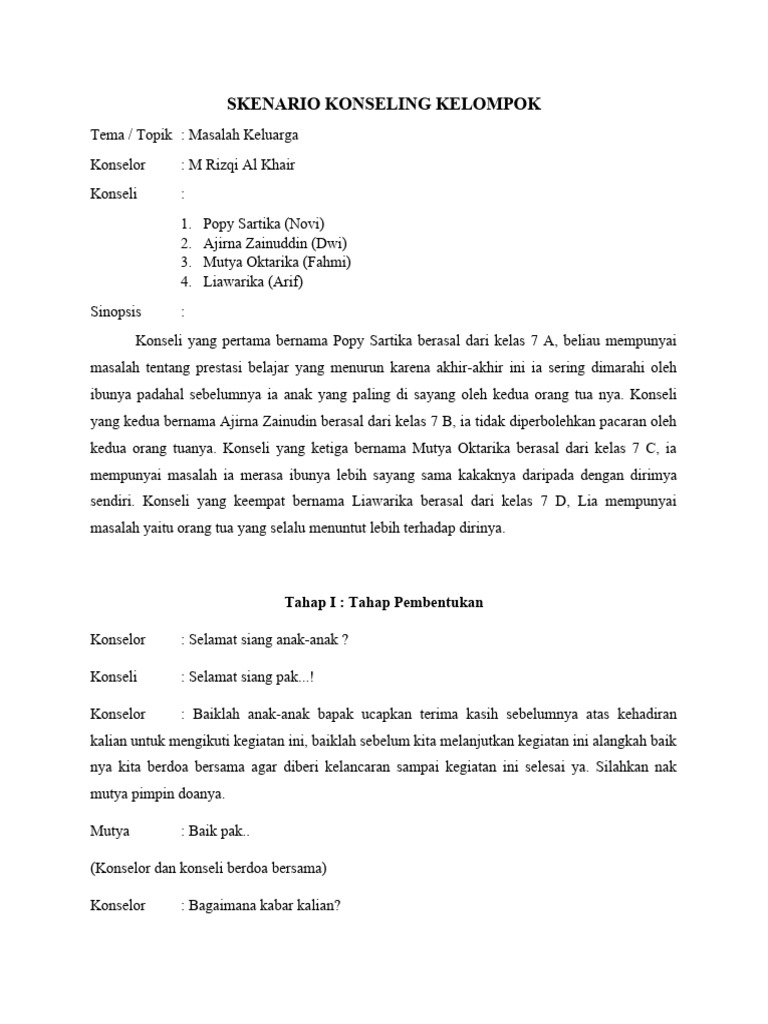 Skenario Konseling Kelompok | PDF | Pengembangan Diri