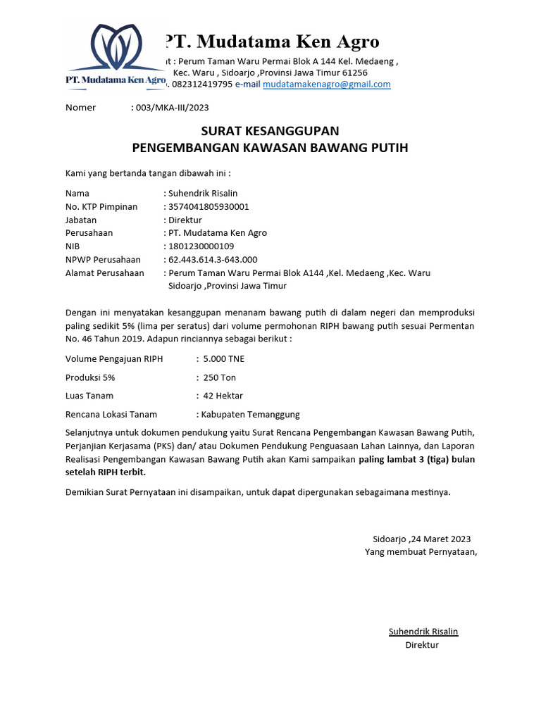 3.surat Kesanggupan PT. MKA | PDF