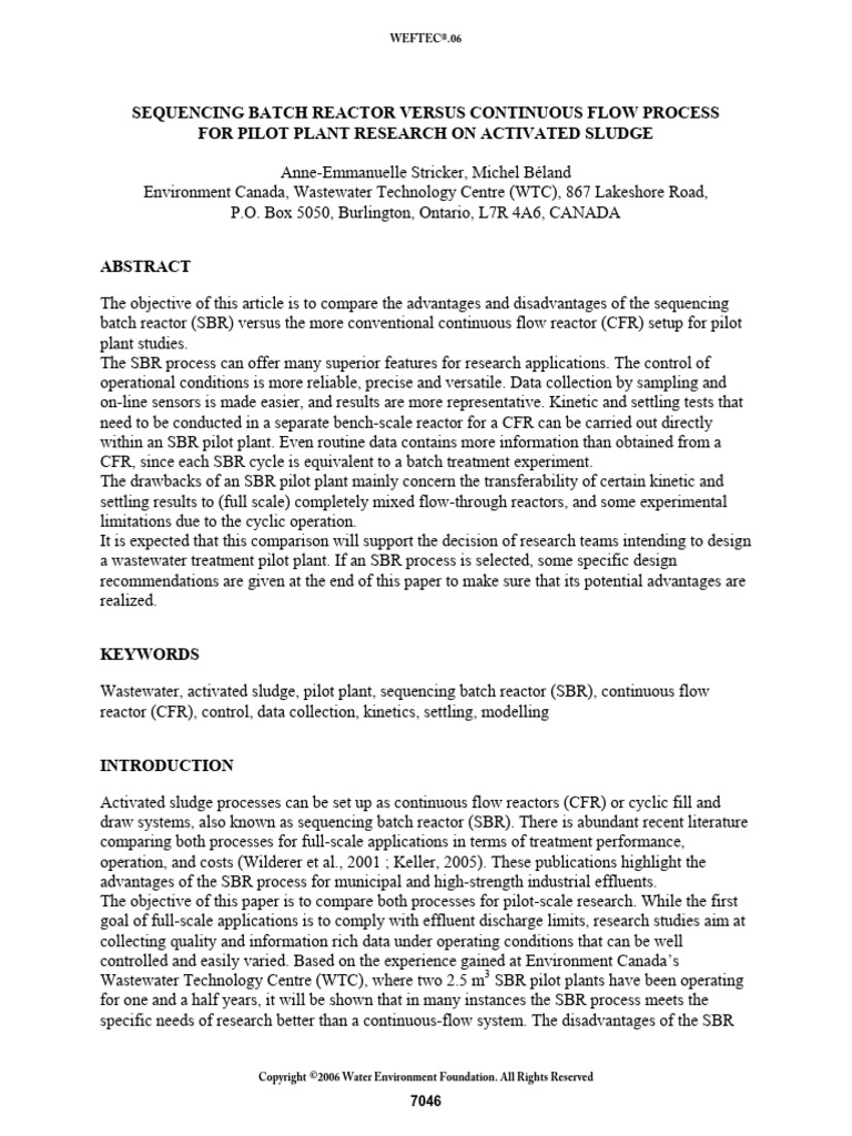 Sequencing Batch Reactor Versus Continuous Flow Process For Pilot Plant Research On Activated ...