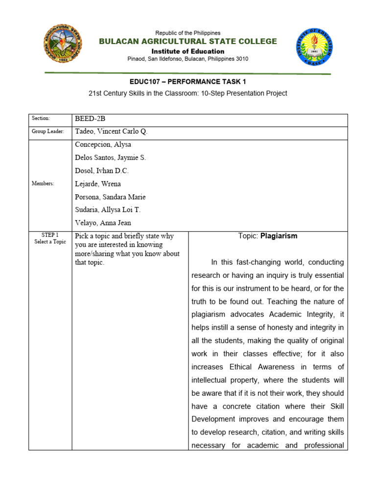 Educ 107 Performance Task 1 | PDF | Plagiarism | Information