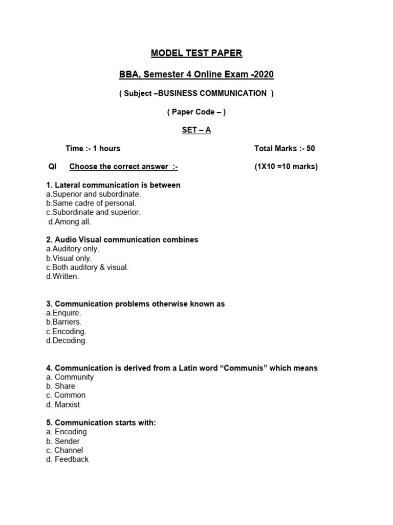 BBA Sem 4 SET A, BUSINESS COMMUNICATION | PDF | Communication | Nonverbal Communication