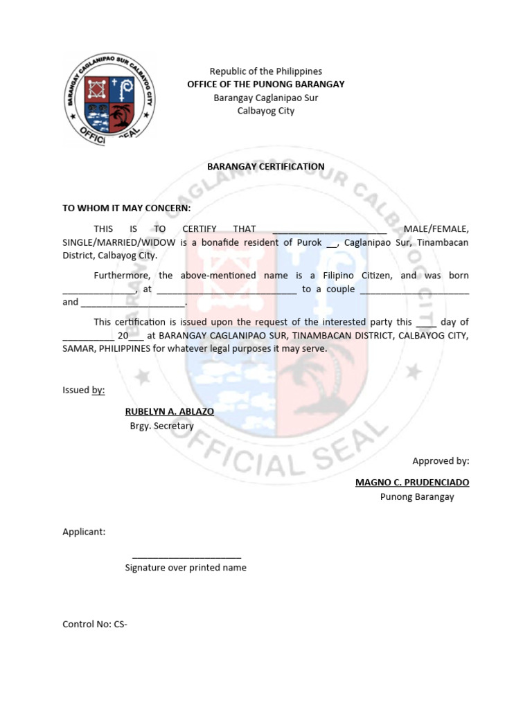 Barangay Certification | PDF