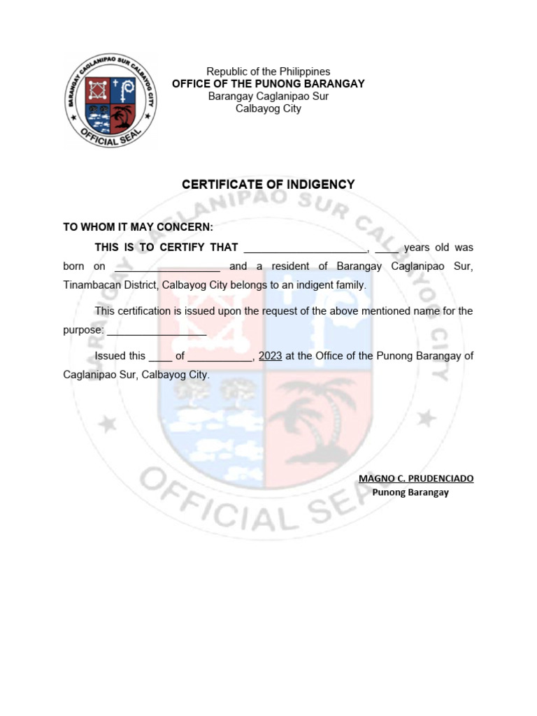 Barangay Indigency | PDF