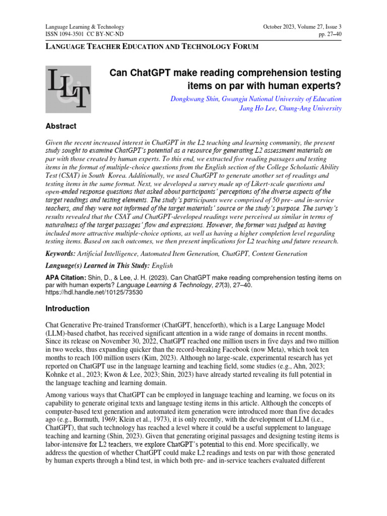 ChatGPT's Role in Reading Comprehension | PDF | Artificial Intelligence ...