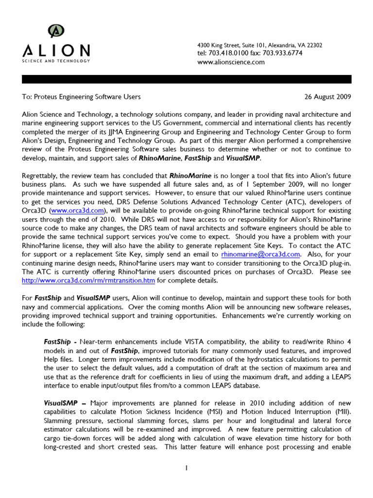 Alion-Proteus Software LTR 26aug09 Rev D | PDF | Naval Architecture ...
