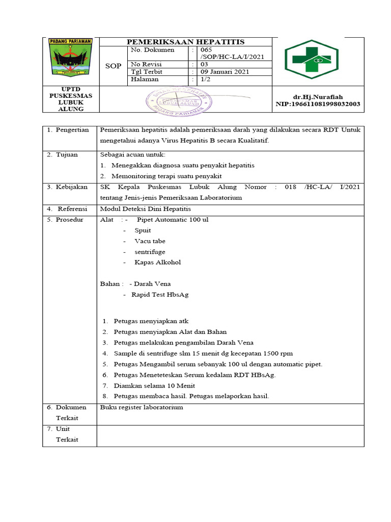 Sop Pemeriksaan Hepatitis | PDF