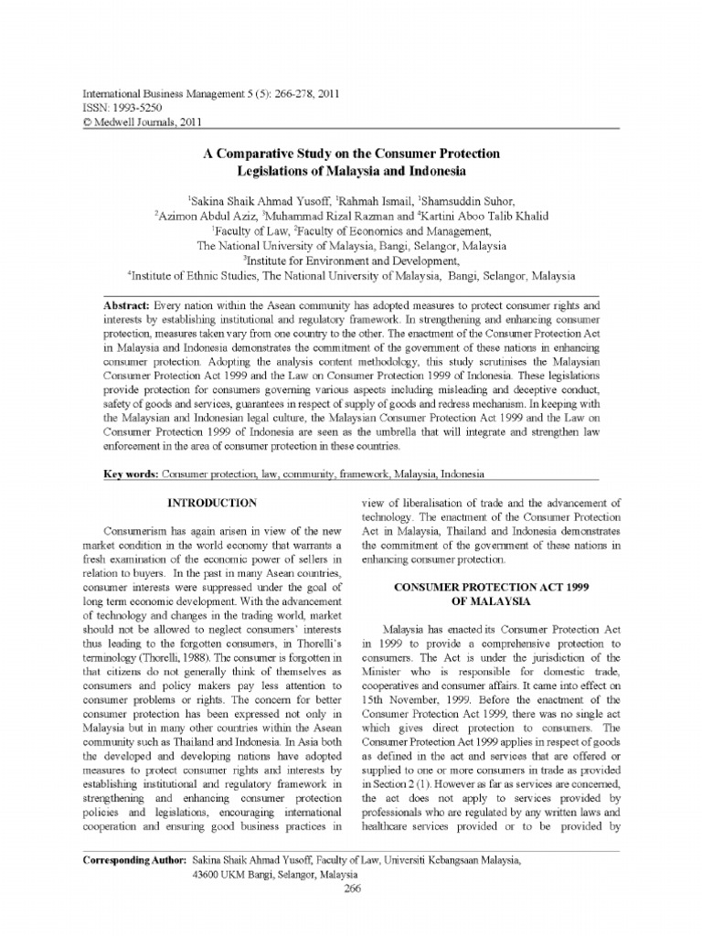 A Comparative Study On The Consumer Protection Legislation of Malaysia ...