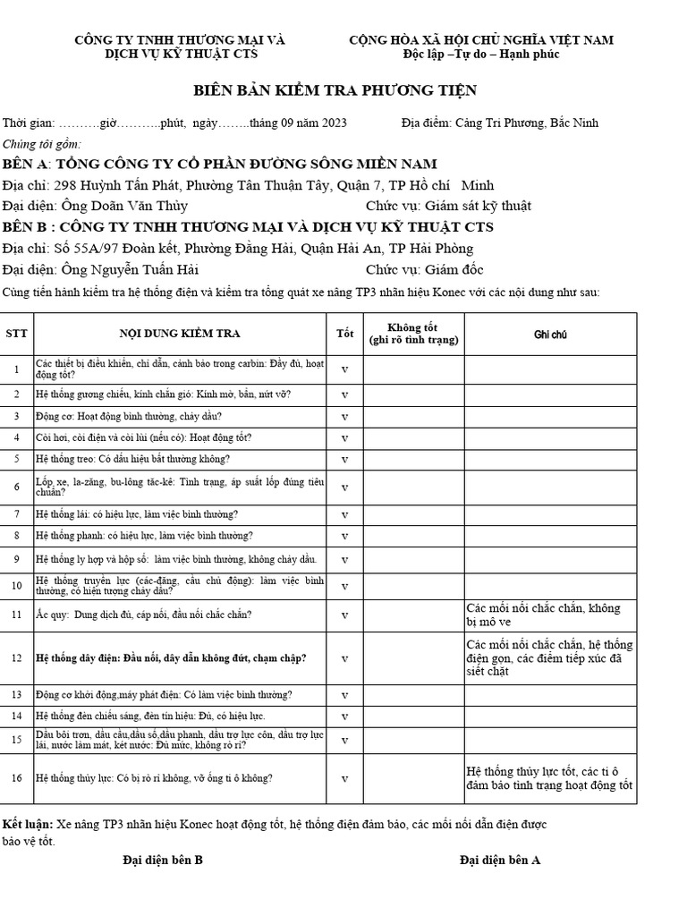 Bien Ban Kiem Tra Xe Nang Konec | PDF