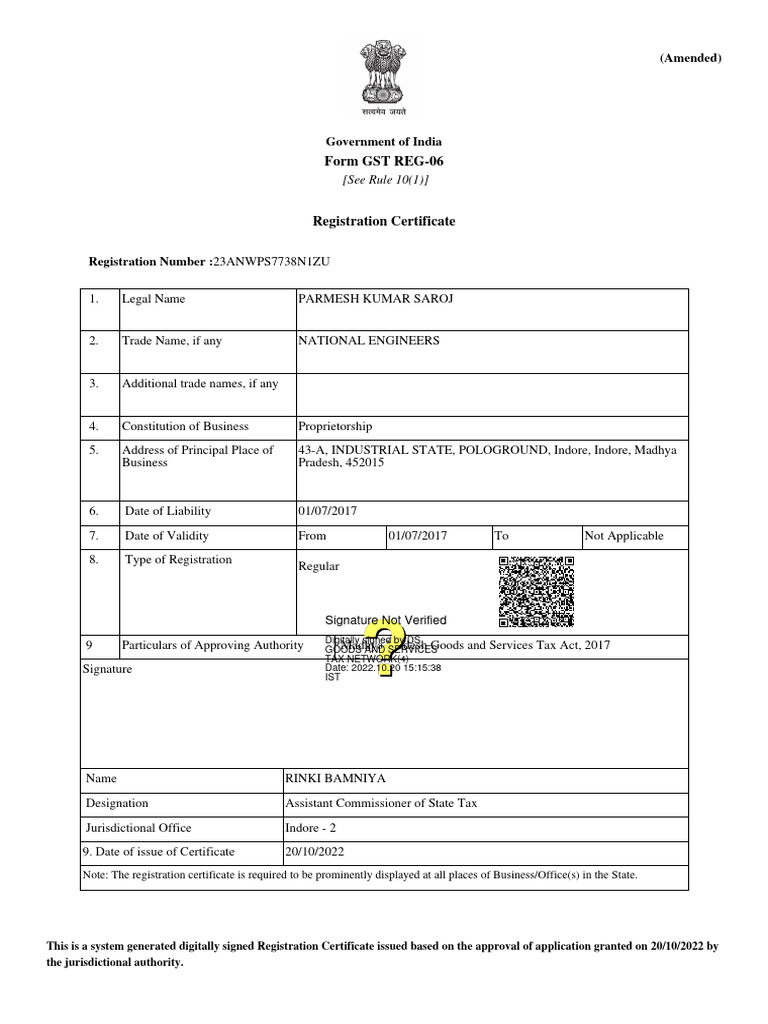 Registration Certificate. | PDF | Sole Proprietorship | Justice