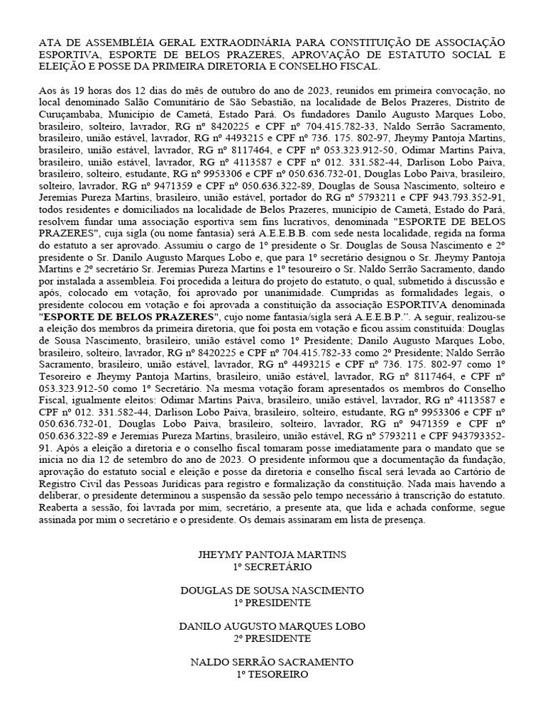 Ata Constituicao Associacao | PDF | União estável | Governo