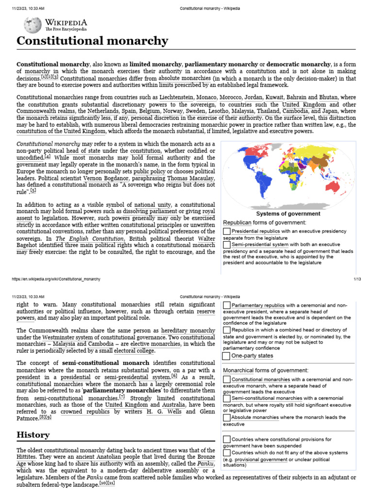 Constitutional Monarchy | PDF | Monarchy | Government Institutions