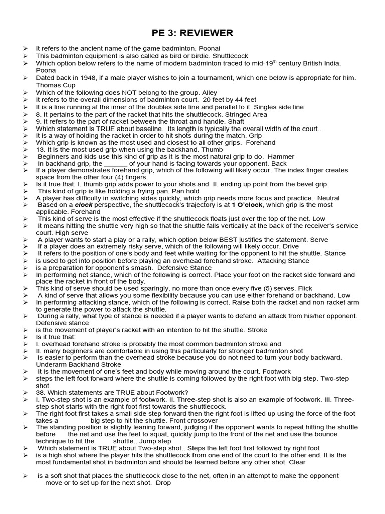 Pe 3 Reviewer | PDF | Sports | Ball Games