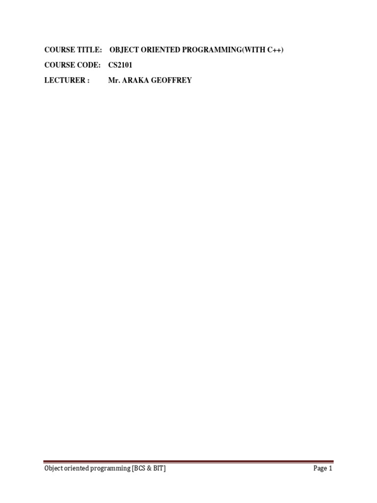 Object Oriented Proramming Notes 1 Pdf Class Computer Programming Object Oriented