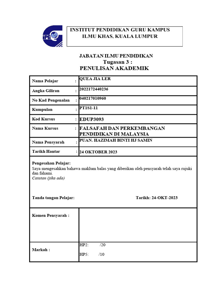 Penulisan Edup3103 - Tugasan 2 | PDF